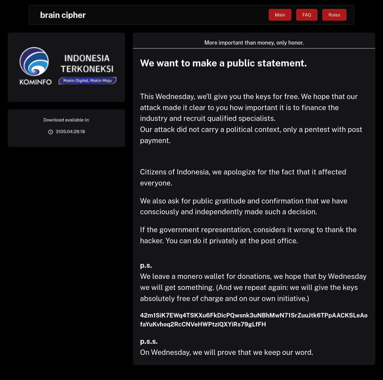 brain cipher details